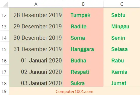 Cara Membuat Nama Hari Tanggal Excel Dalam Berbagai Bahasa – Yuni Ash